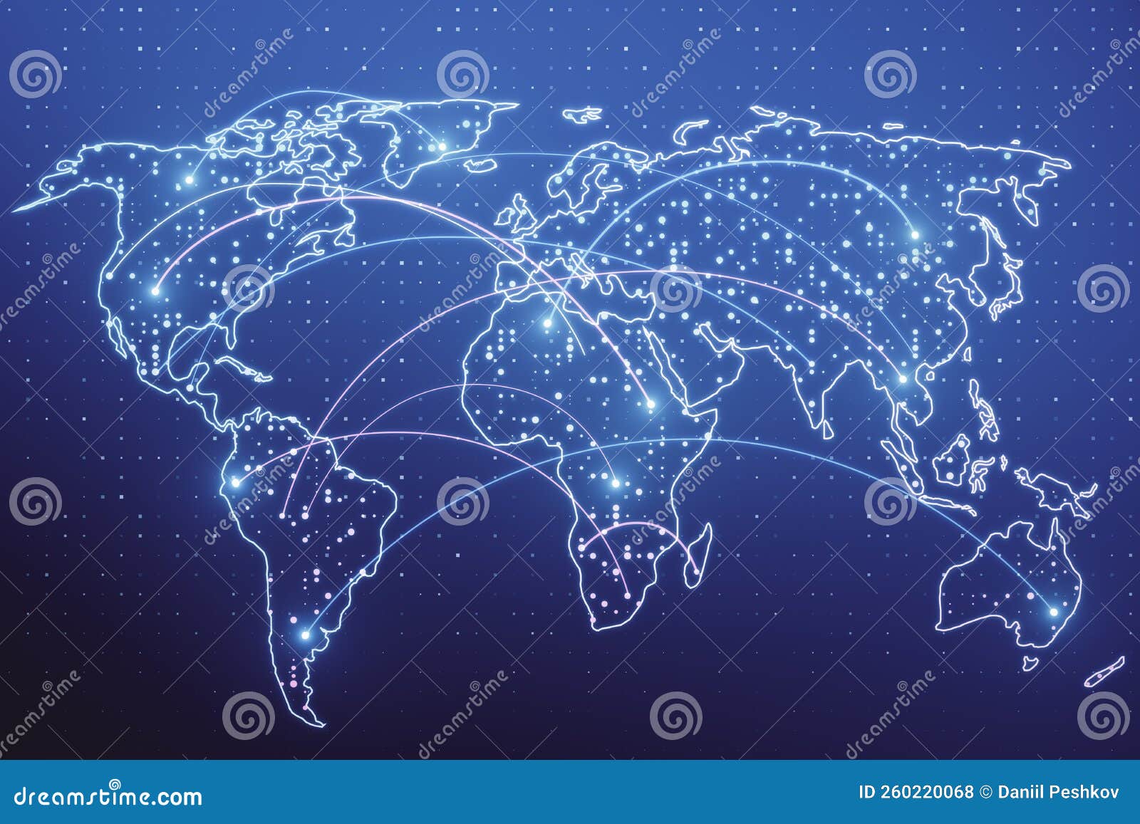 Abstract Glowing Map Hologram on Background. Digital World, Network and ...