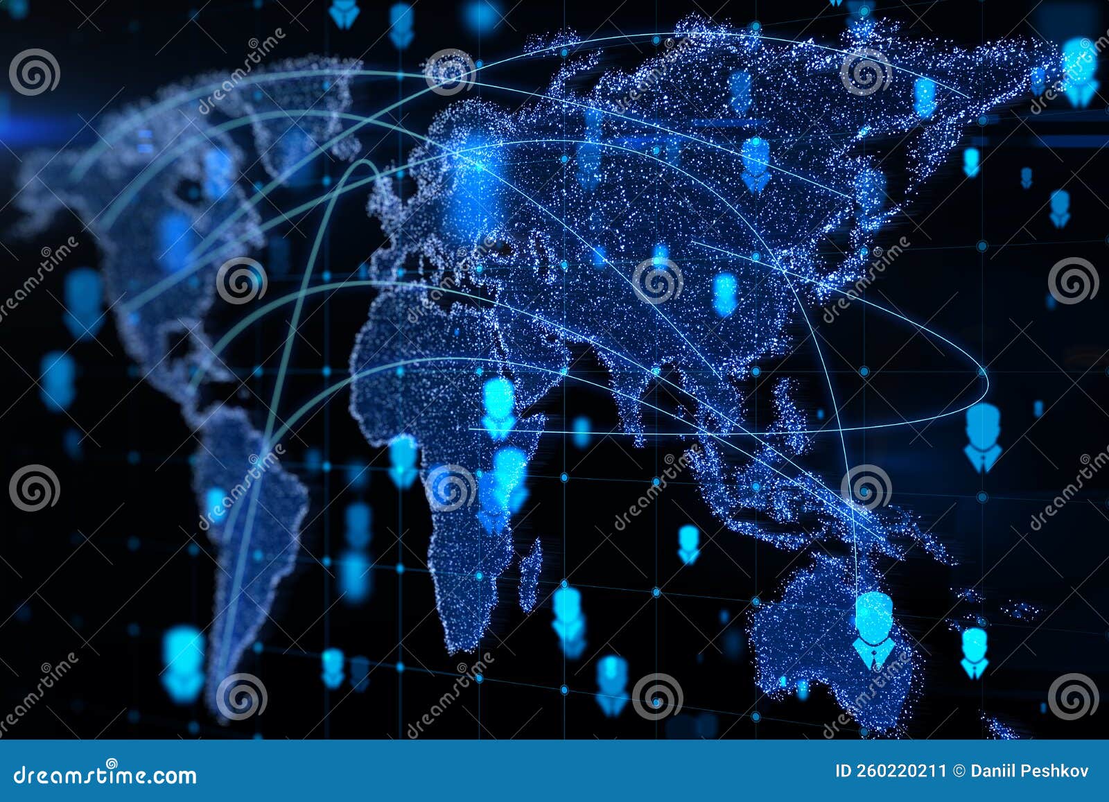 Abstract Glowing Map Hologram on Background. Digital World ...