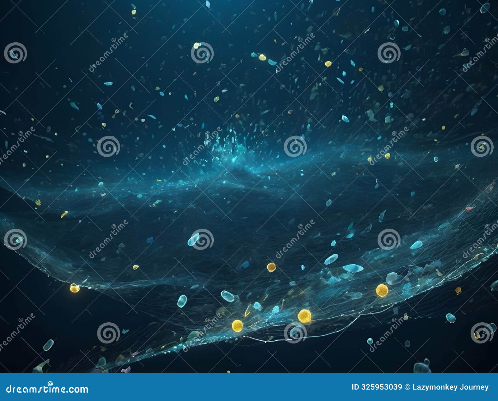 Abstract Glowing Microplastic Particles Float in Ocean Pollution Stock ...