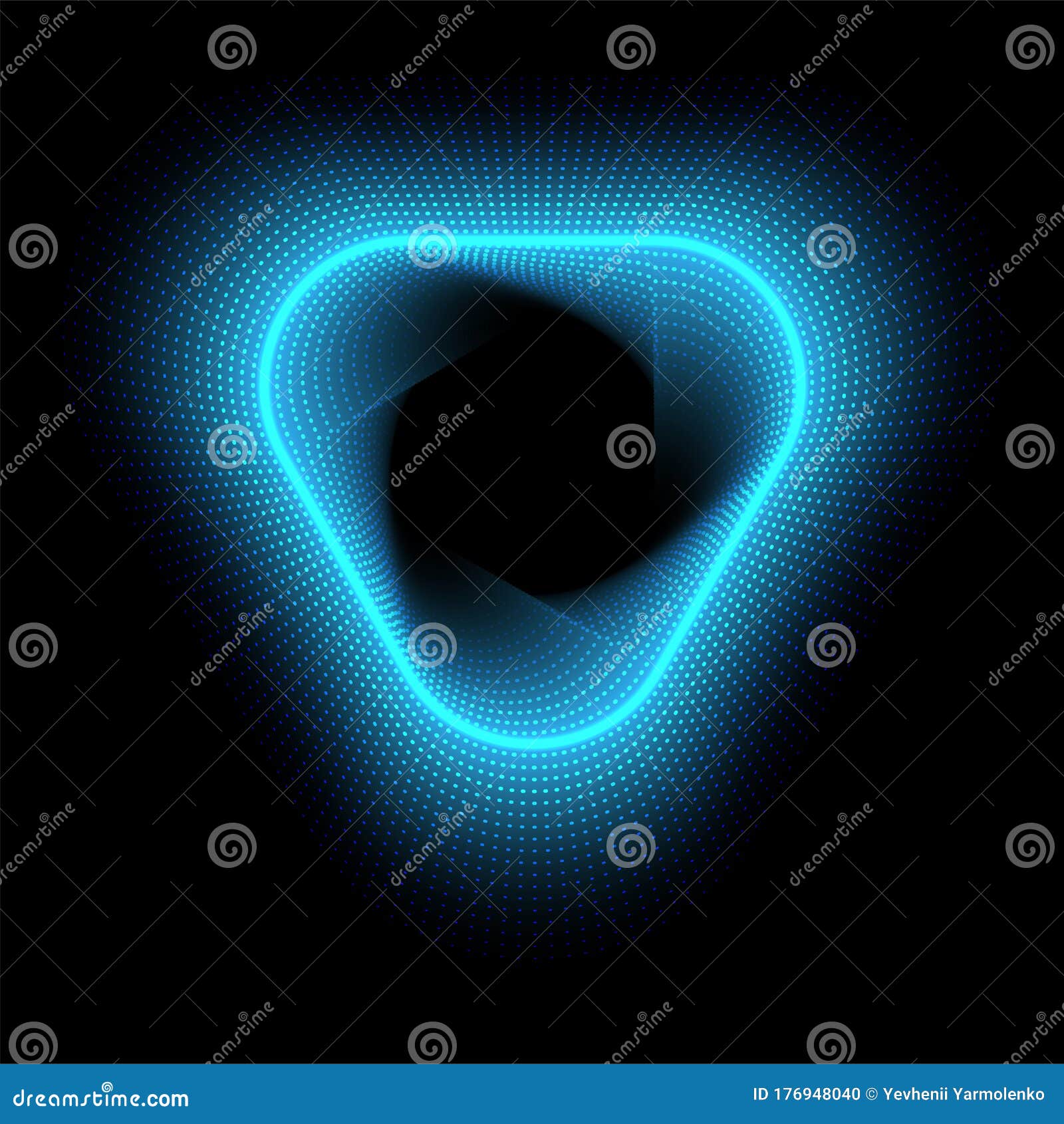 Abstract Glowing Neon Blue Triangle with Dots on Dark Purple Background ...