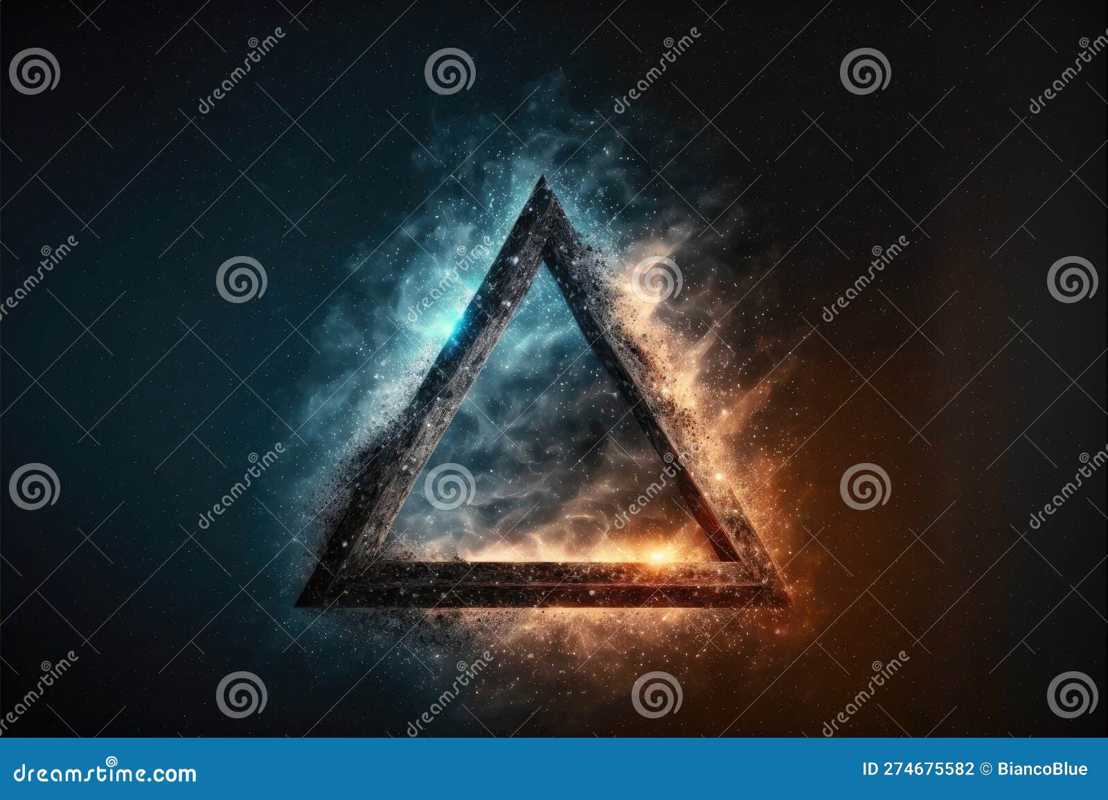 Abstract in Glowing Neon Starlight and Particles with Triangle Shape in Nebula. Stock ...