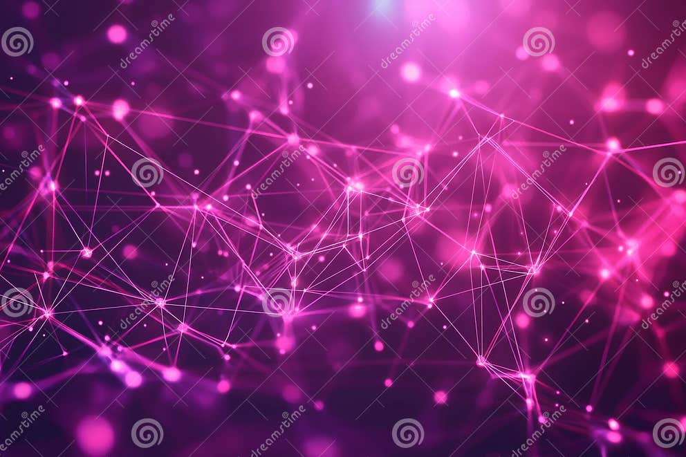 Abstract Glowing Pink Digital Nodes Connected by Lines Representing ...