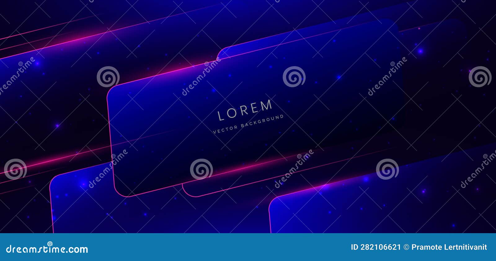 Abstract Glowing Pink Neon Light Line Frame on Dark Blue Background ...