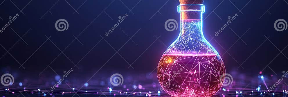 Abstract Glowing Potion in Digital Flask on Technology Background ...