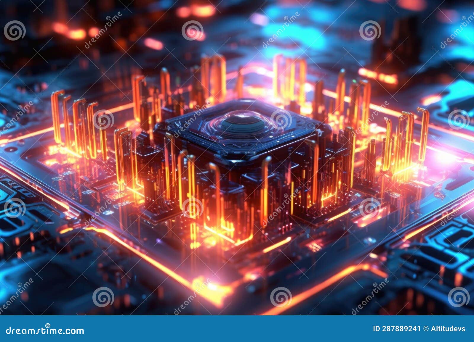 Abstract Glowing Quantum Core Circuitry Close-up Stock Image - Image of ...
