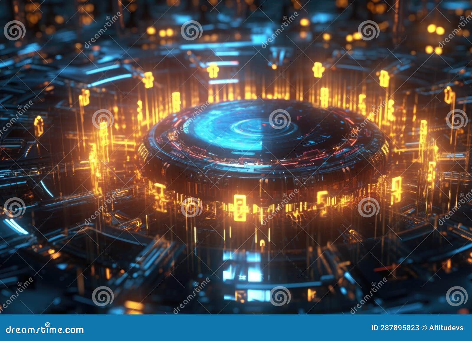 Abstract Glowing Quantum Core Circuitry Close-up Stock Image - Image of ...