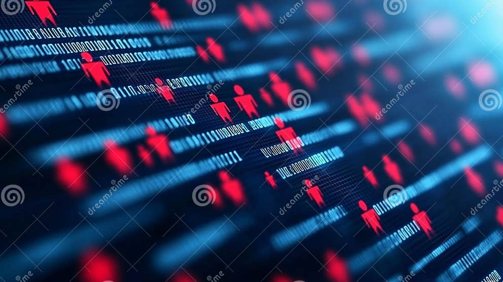 Abstract Glowing Red and Blue Binary Code on a Dark Background ...