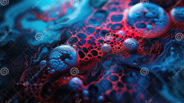 Abstract Glowing Red and Blue Liquid Patterns with Cellular Textures ...