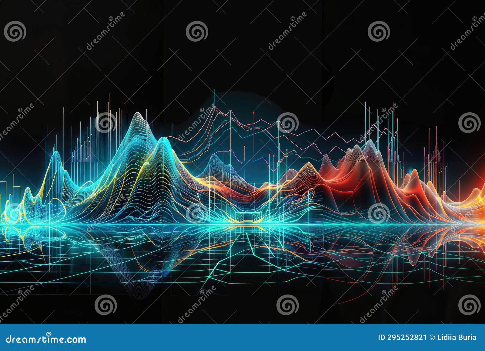 Abstract Glowing Sound Wave on Black Background, 3d Render Illustration ...