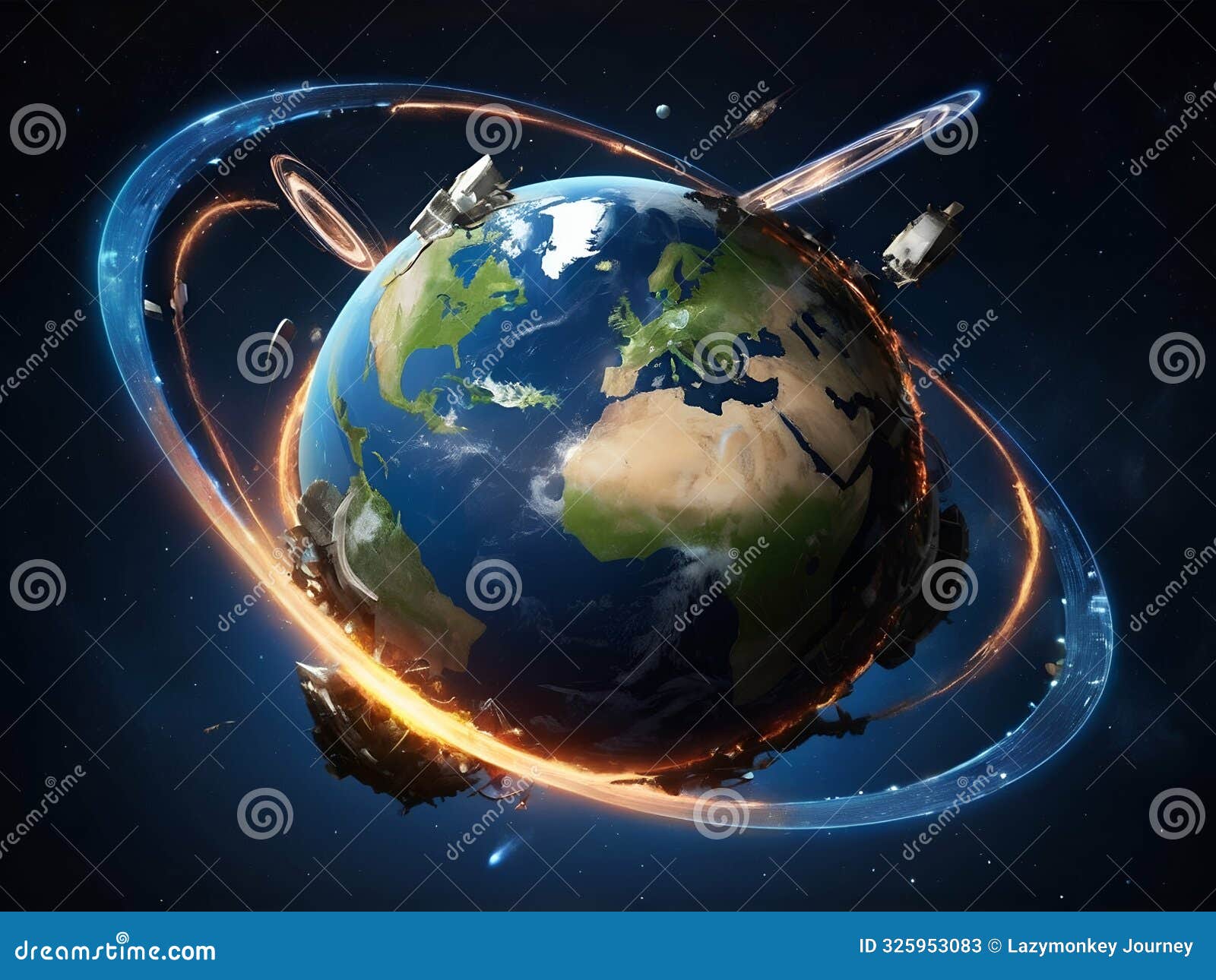 Abstract Glowing Space Debris in Orbit Around the Earth Space Junk ...