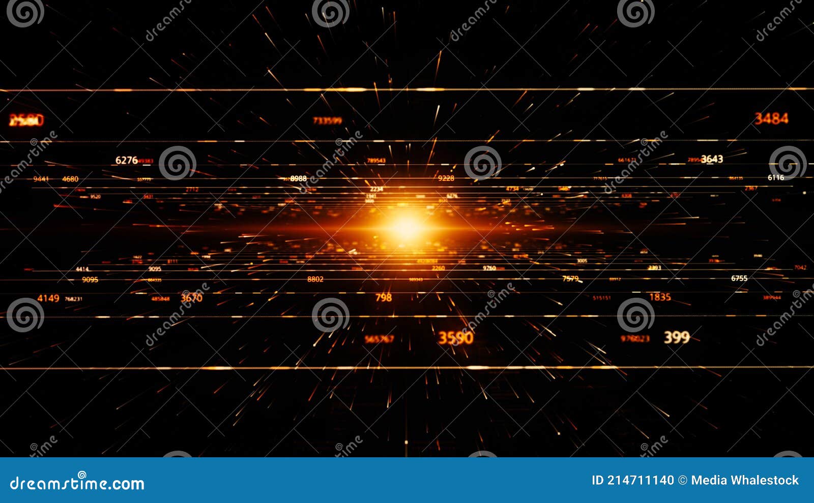 Abstract Glowing Sphere on Black Screen Surrounded by Digital Straight ...