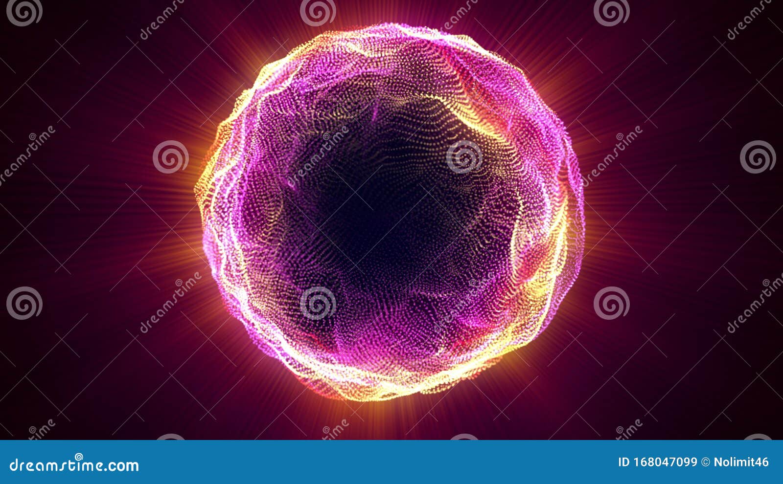 Abstract Glowing Sphere, Computer Generated Background. Multicolored Wavy Shape from Neon ...
