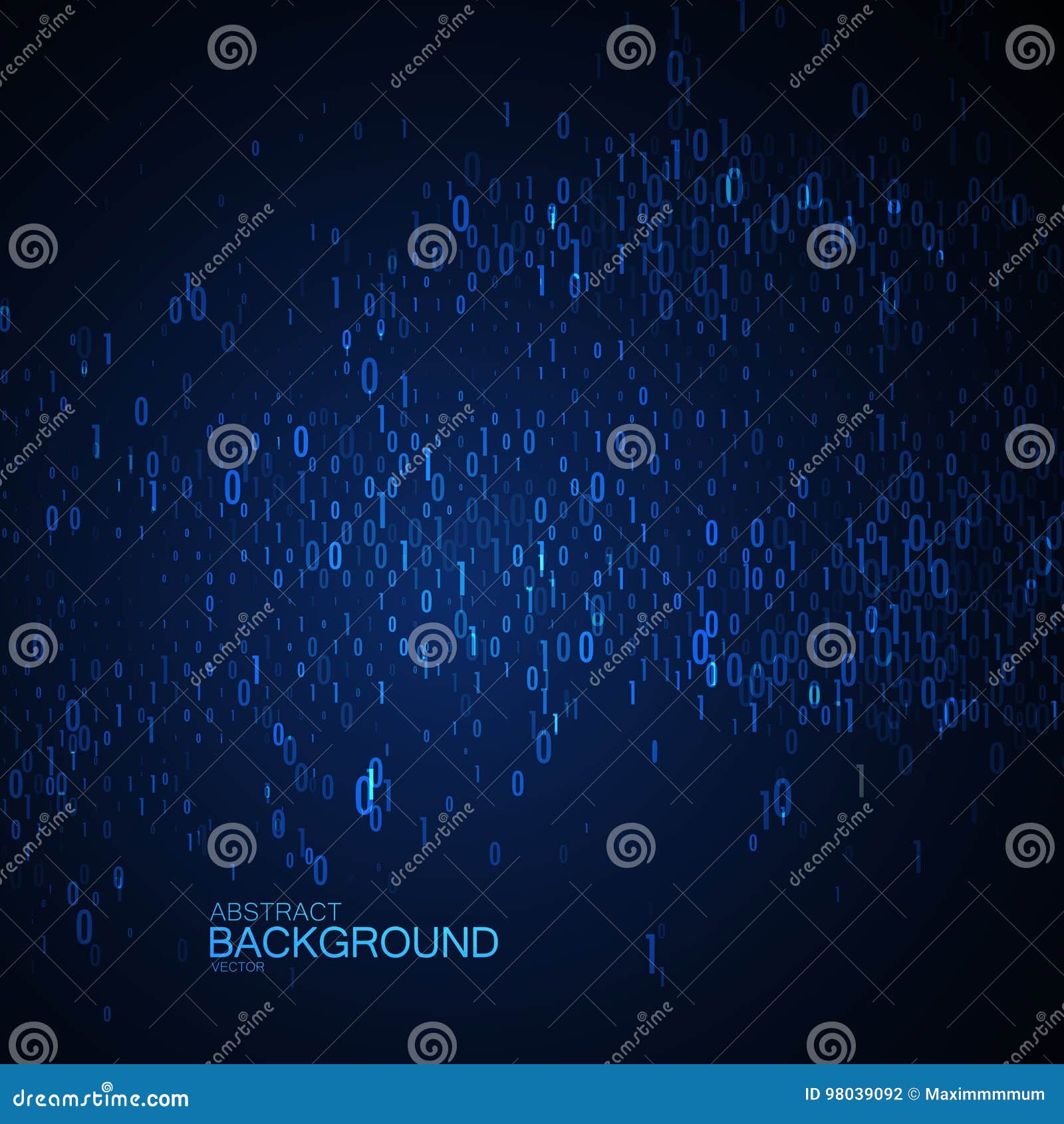 Abstract Glowing Virtual Neon Cloud With Chaotic Binary Code Particles