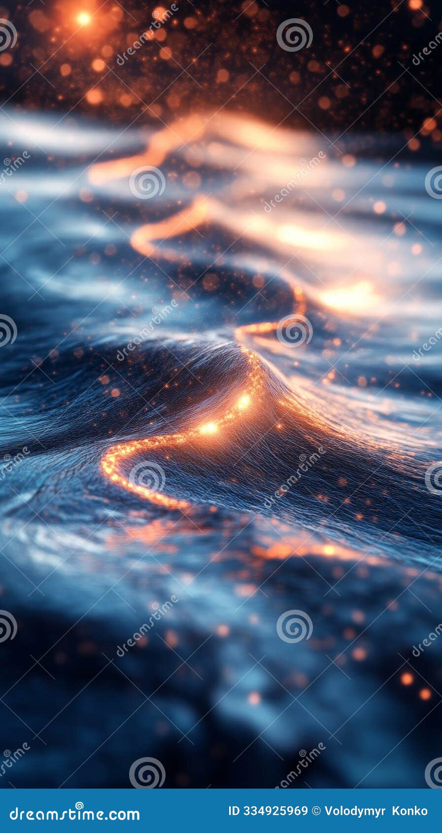 Abstract Glowing Wave Pattern with Light Particles in Blue and Orange ...