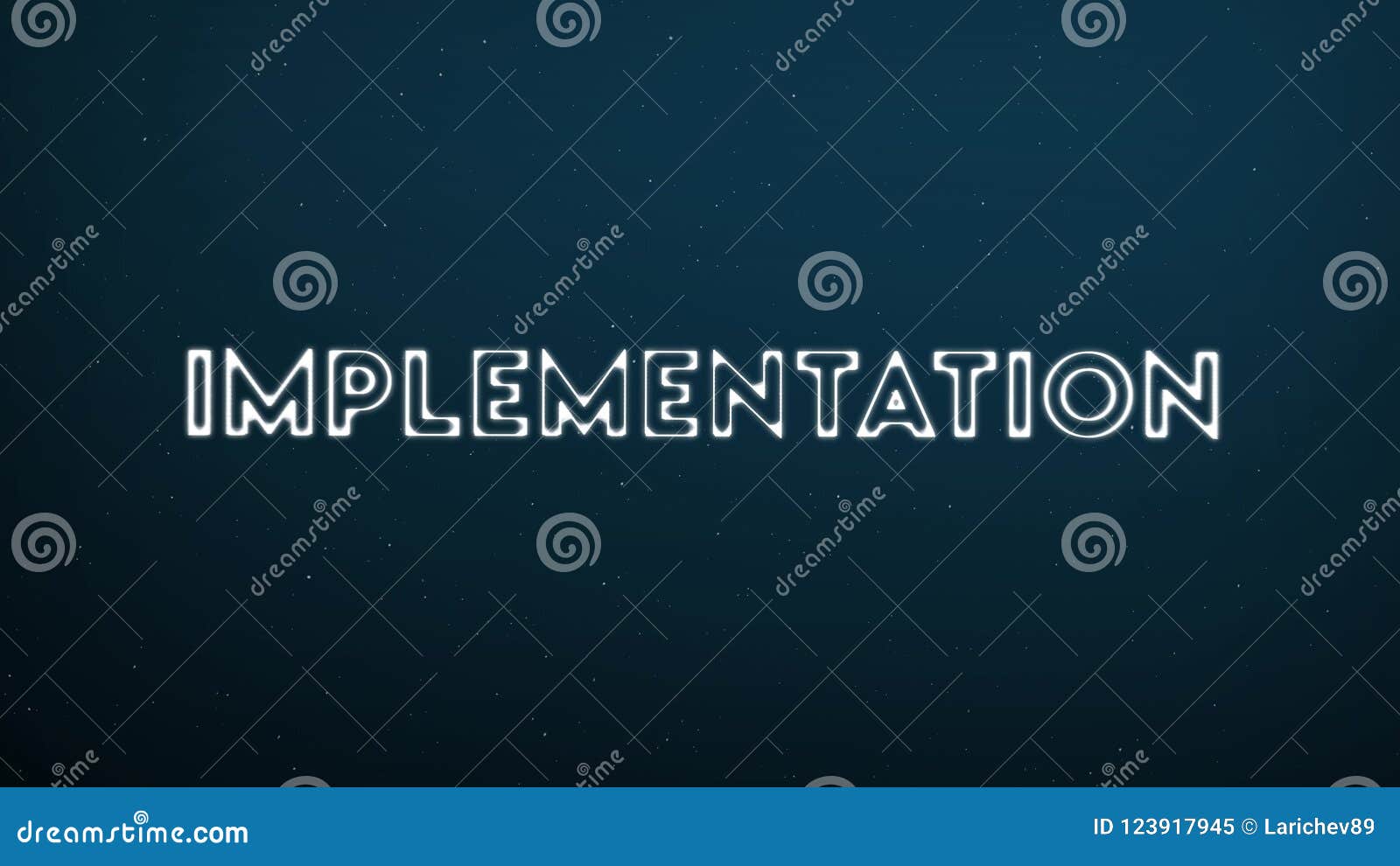 Abstract Glowing Word IMPLEMENTATION on Dark Blue Digital Background ...
