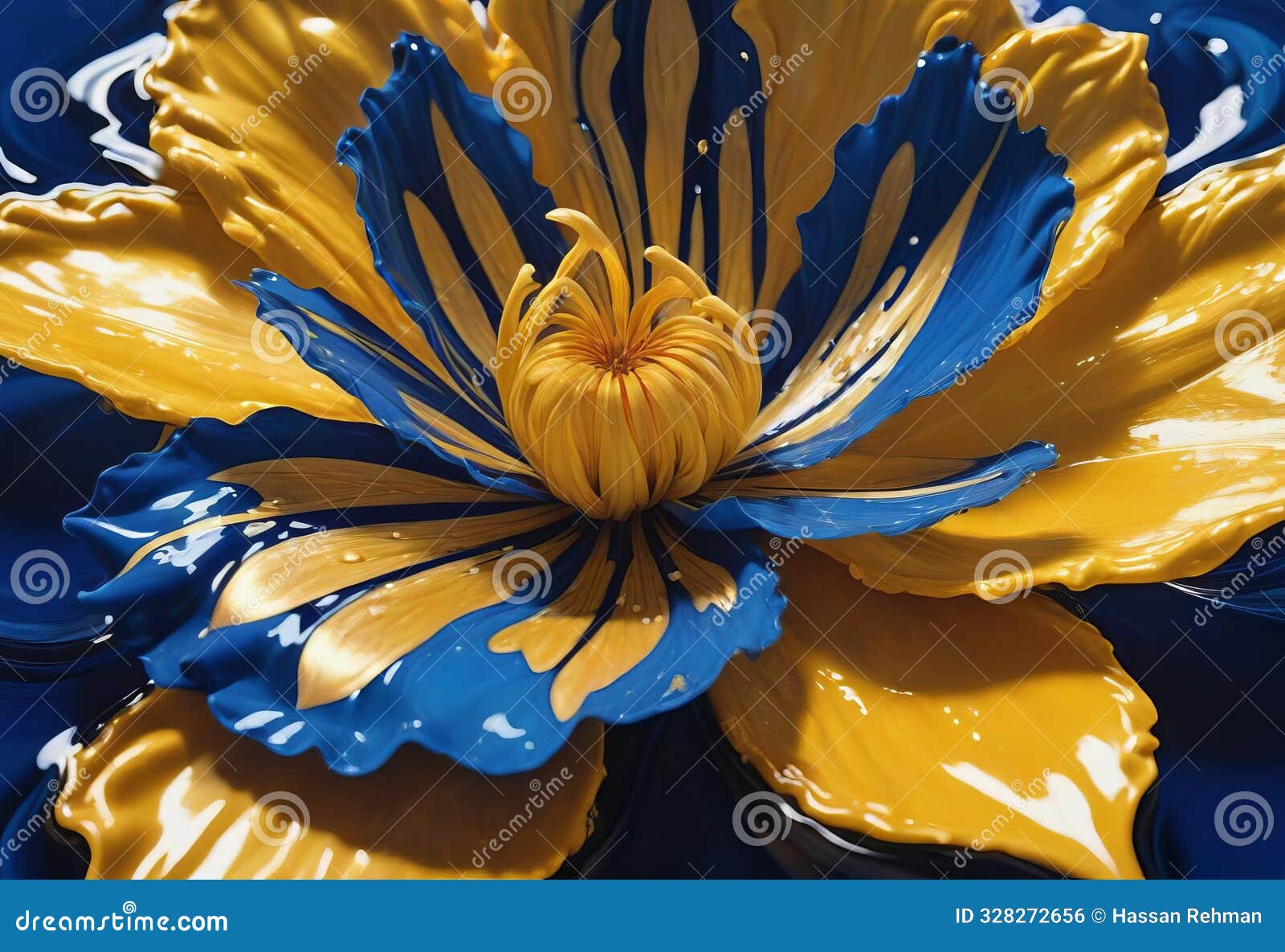 Abstract Gold Background with Blue Liquid Flower Stock Illustration ...