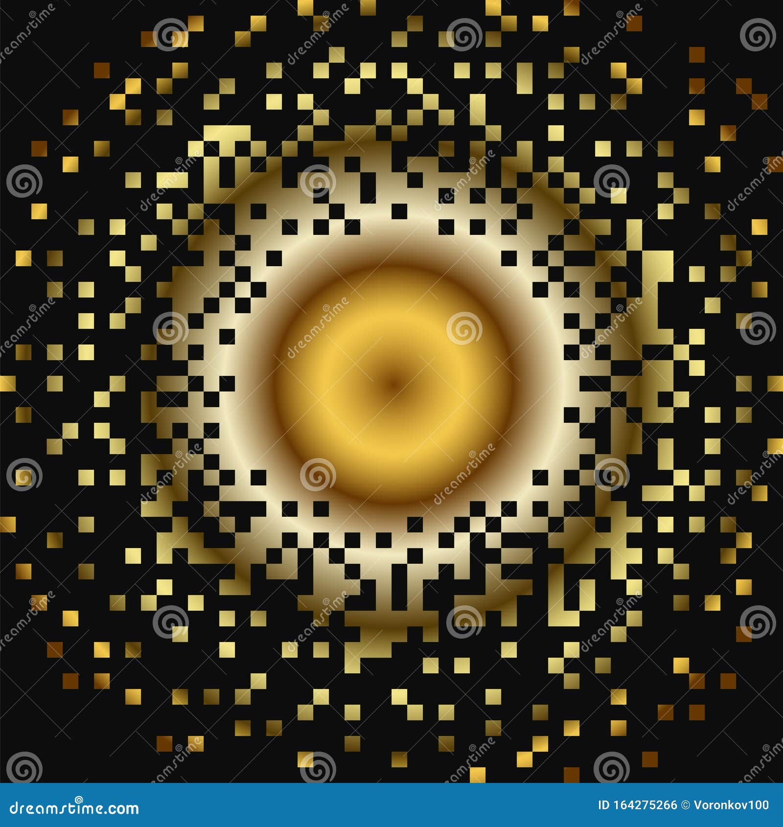 Abstract Gold Background, Circle of Dissolving Pixels. Vector ...