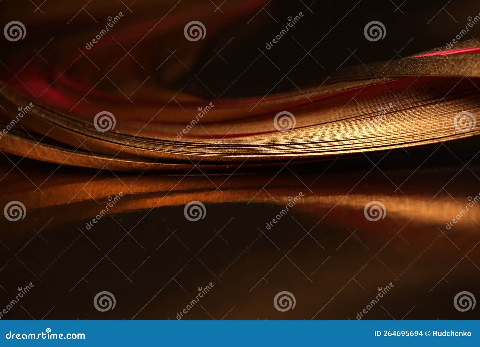 Abstract Gold Bronze Wave Lines Paper Ribbons on Black Empty Background ...