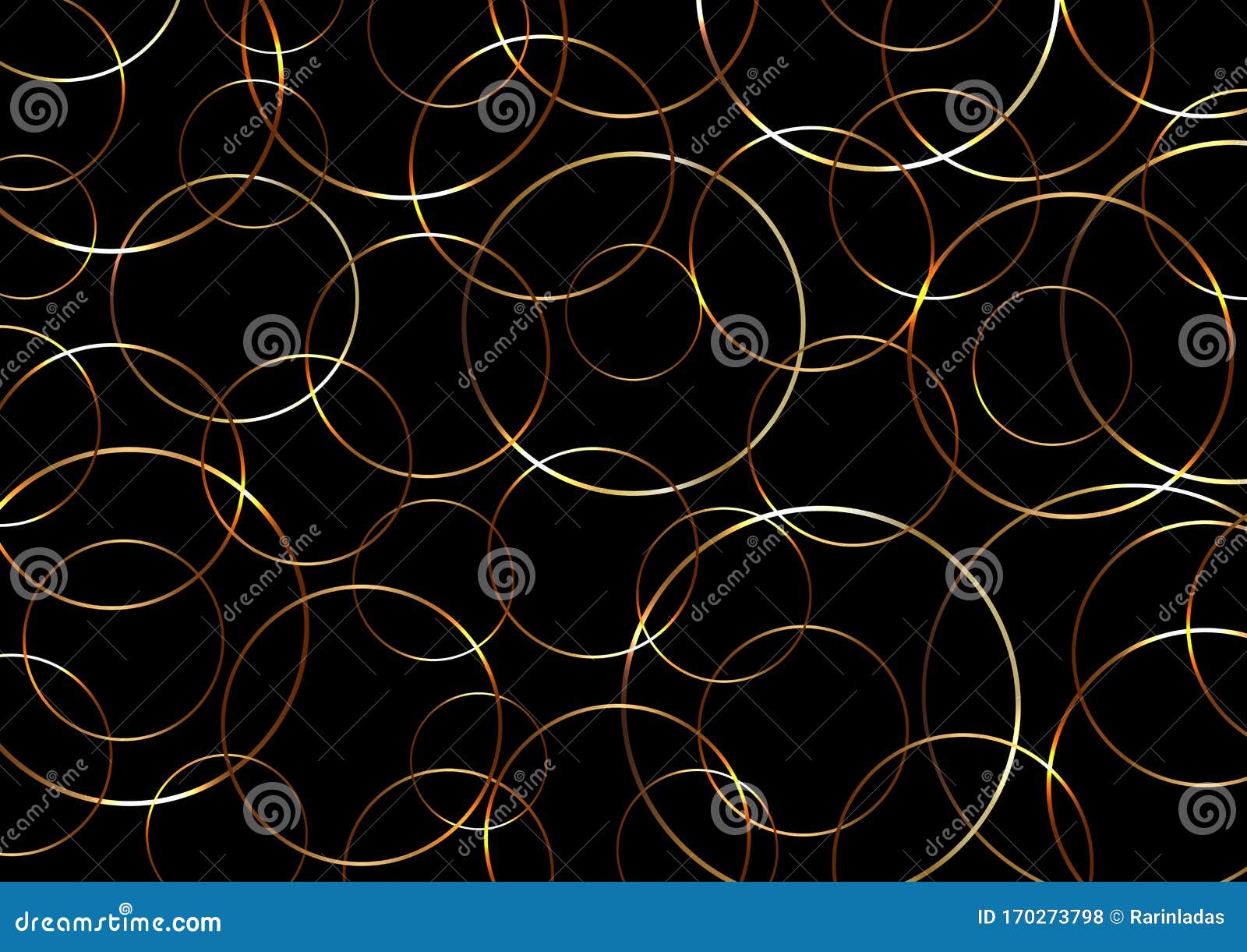Abstract Gold Circles Lines Pattern Overlapping on Black Background ...
