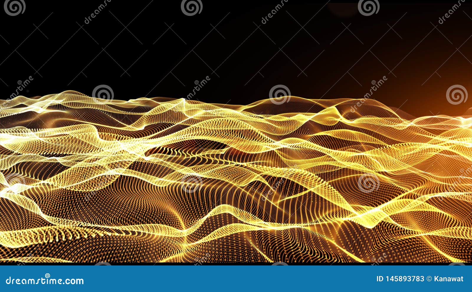 Abstract Gold Color Digital Particles Wave with Bokeh and Light ...