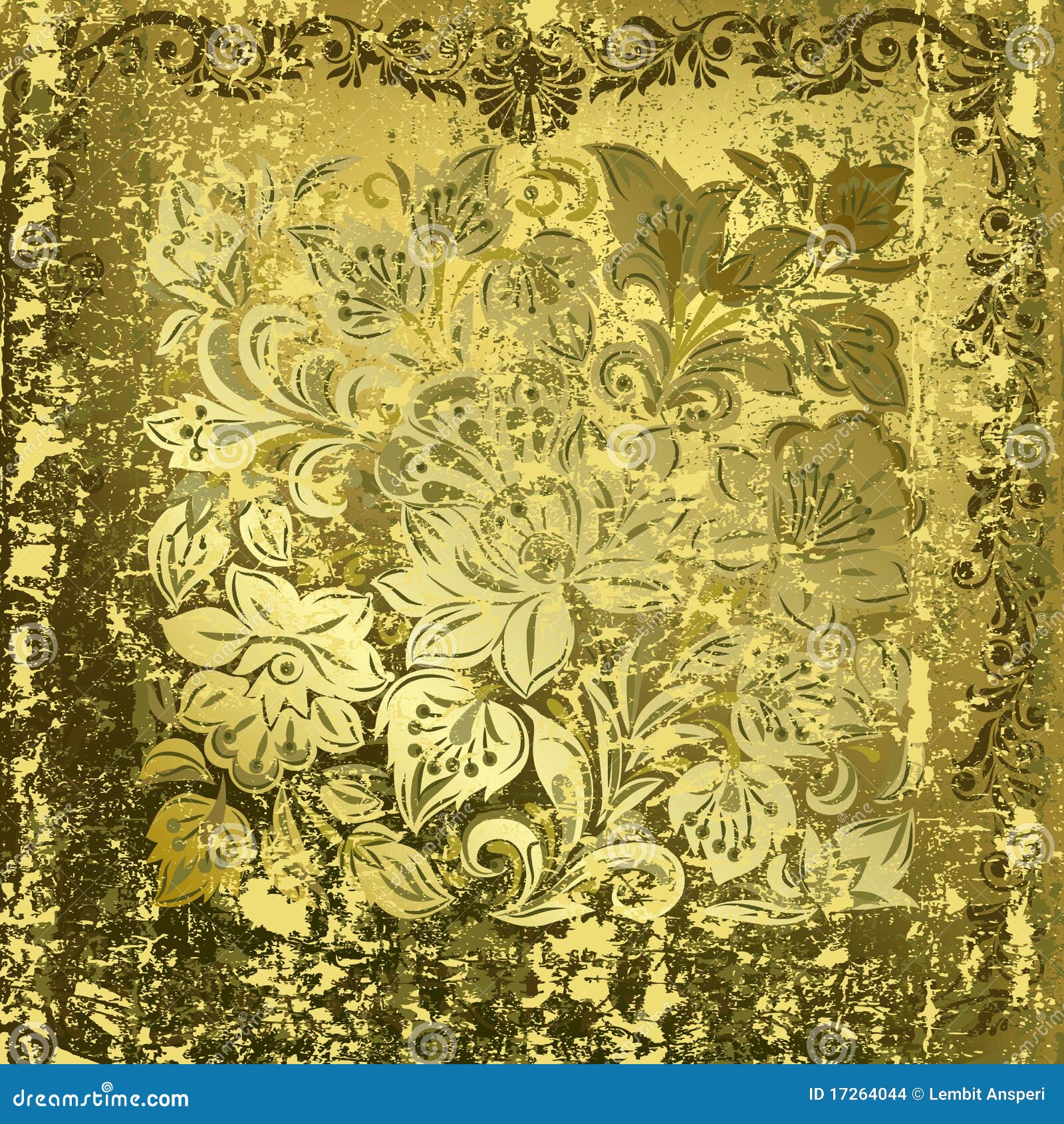 Abstract Gold Floral Ornament on Rusty Green Stock Vector ...