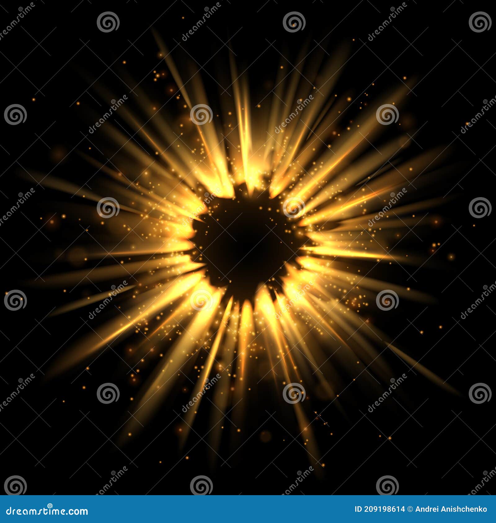 Abstract Gold Light Exploding Effect on Black Background Stock Vector ...