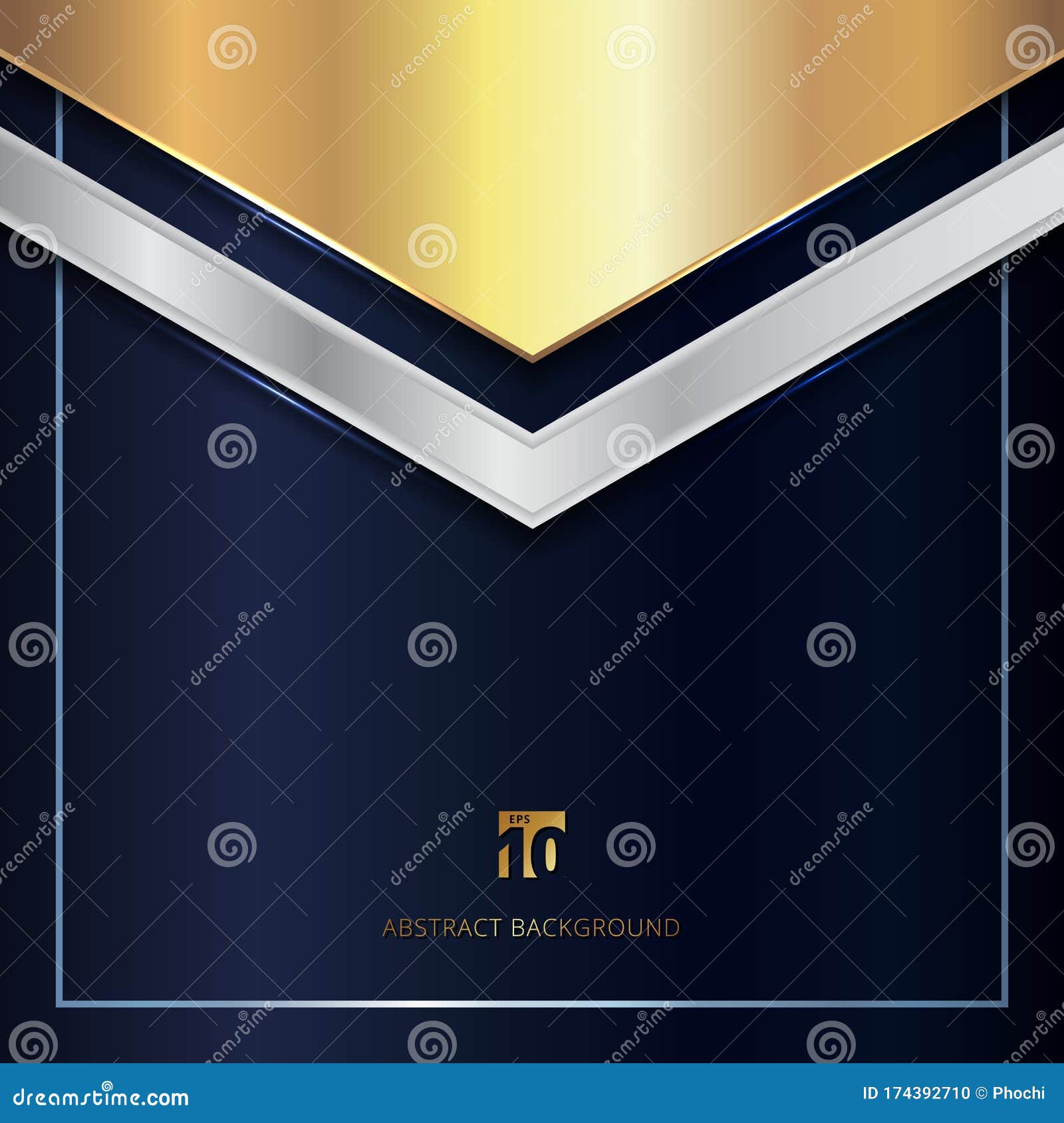 Abstract Gold and Silver Metallic Geometric Triangle Header on Blue ...