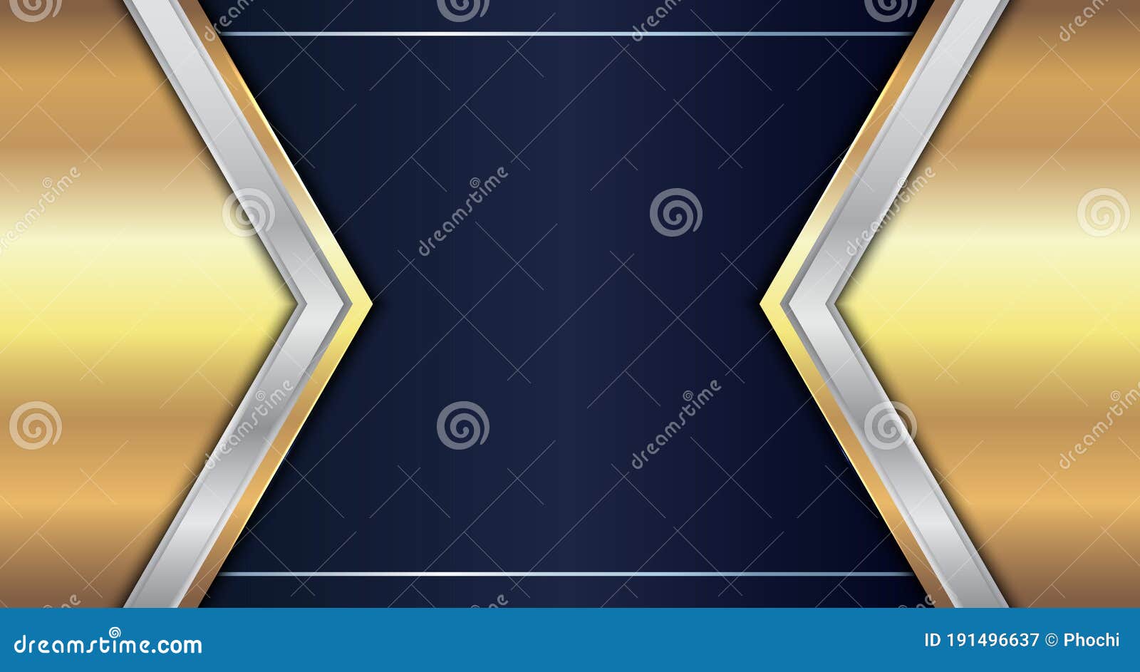 Abstract Gold and Silver Metallic Geometric Triangle Header on Blue ...