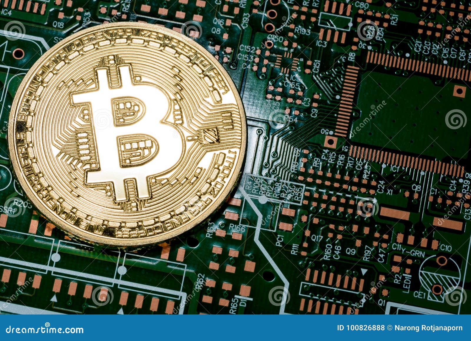 Golden Bitcoin Money on Computer. Stock Photo - Image of close, gold ...