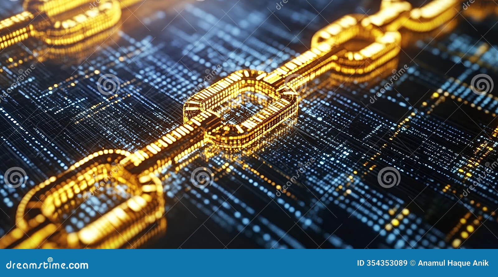 Abstract Golden Chain Link on Digital Code Background Technology ...