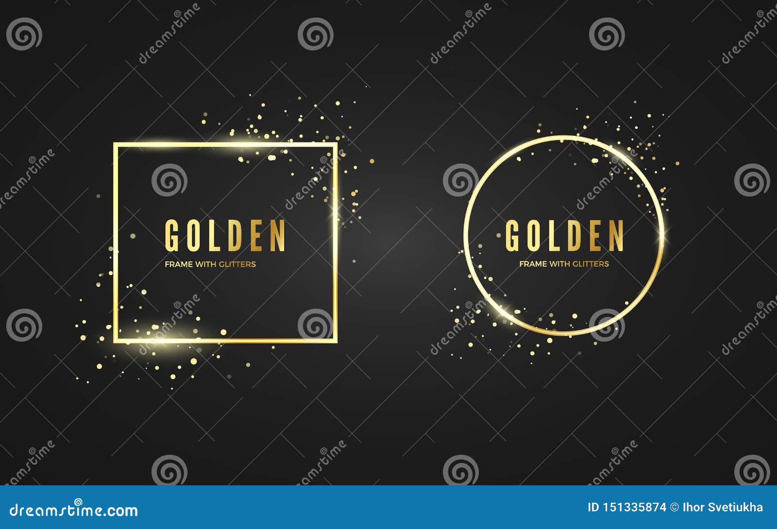 Two Gold Frames Elegant Mock Up Poster Template. Glass Golden Bubbles ...