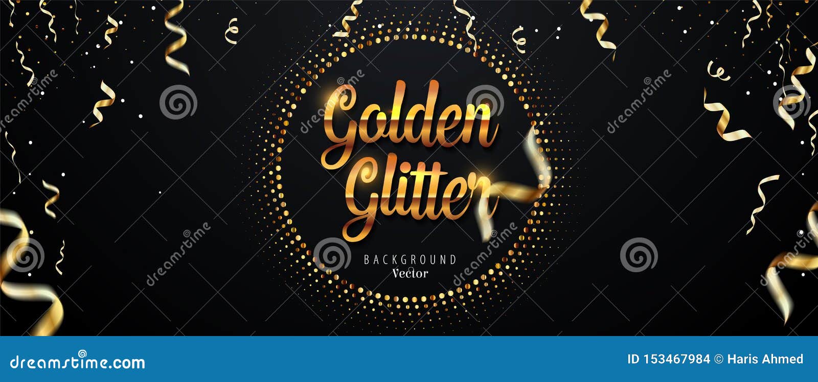 Abstract Golden Glitter Background with Falling Ribbons Stock Vector ...