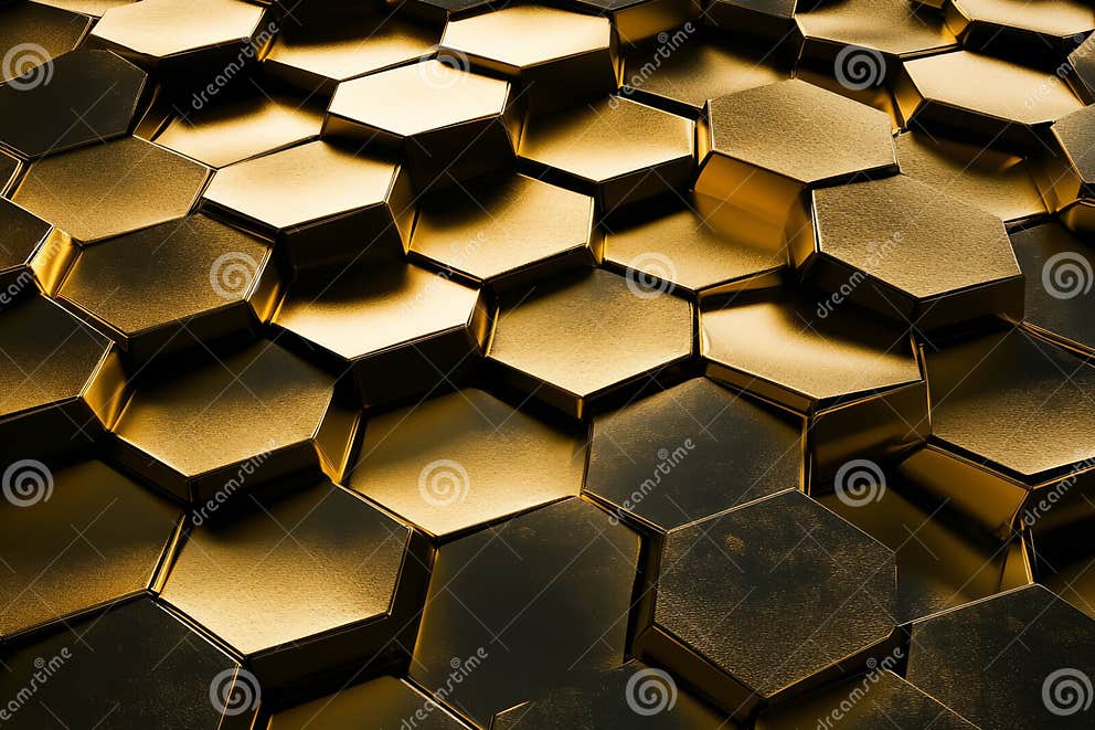 Abstract Golden Hexagonal Honeycomb Pattern, with a Reflective Metallic ...
