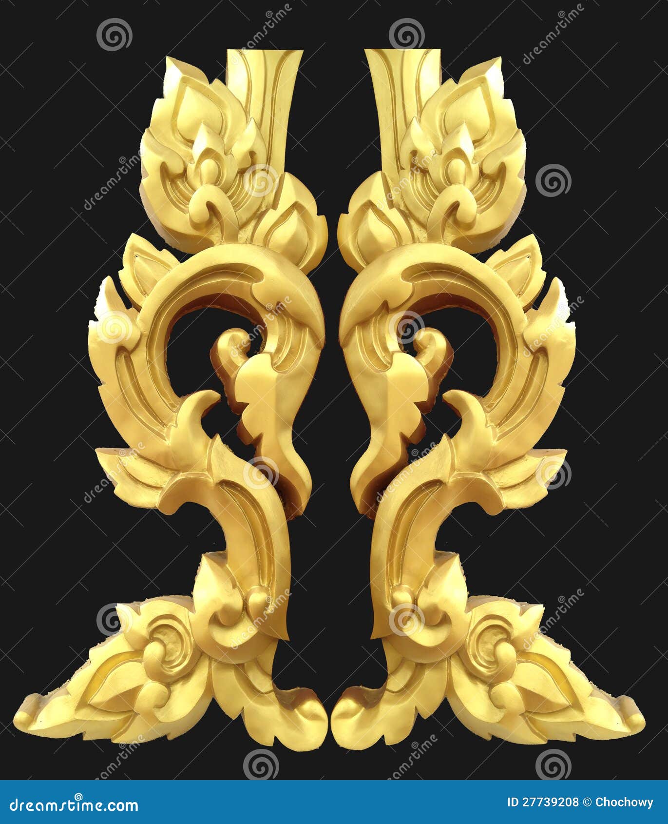 Abstract Golden Lai-Thai Isolated Art on Black Stock Photo - Image of ...