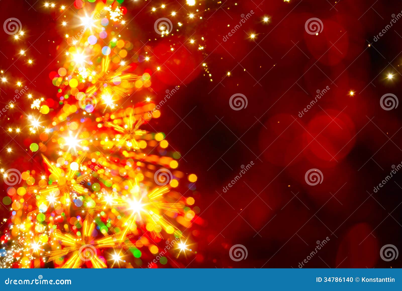 Abstract Golden Light Christmas Tree on Red Background Stock Photo ...