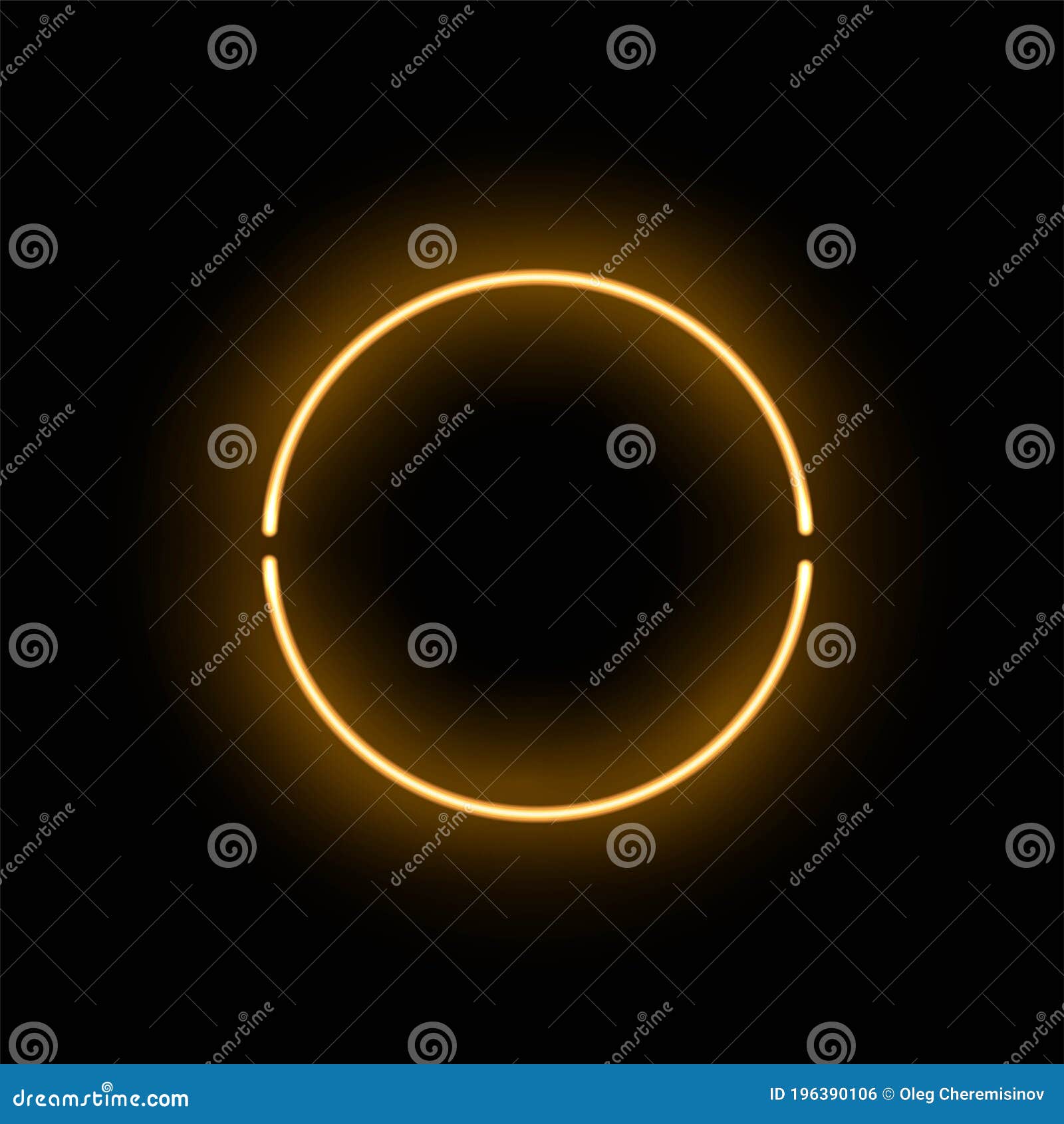 Abstract Golden Neon Luminous Ring on Black Background Stock Vector ...