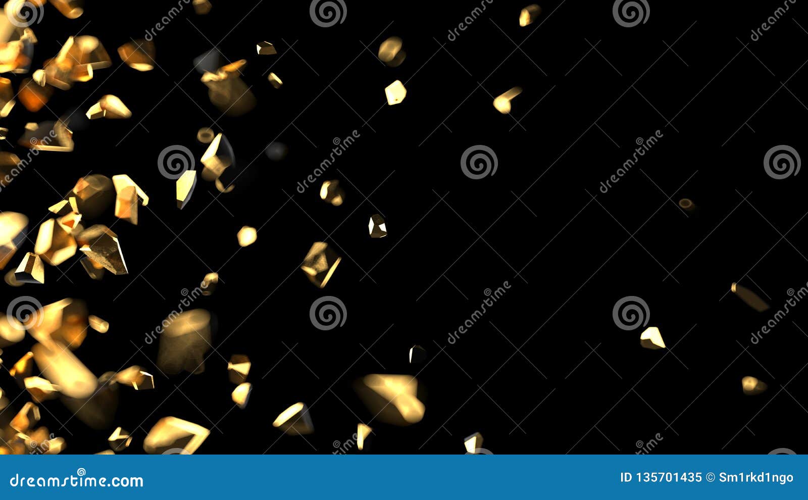 Abstract Golden Particles and Pieces on Black Background Stock ...