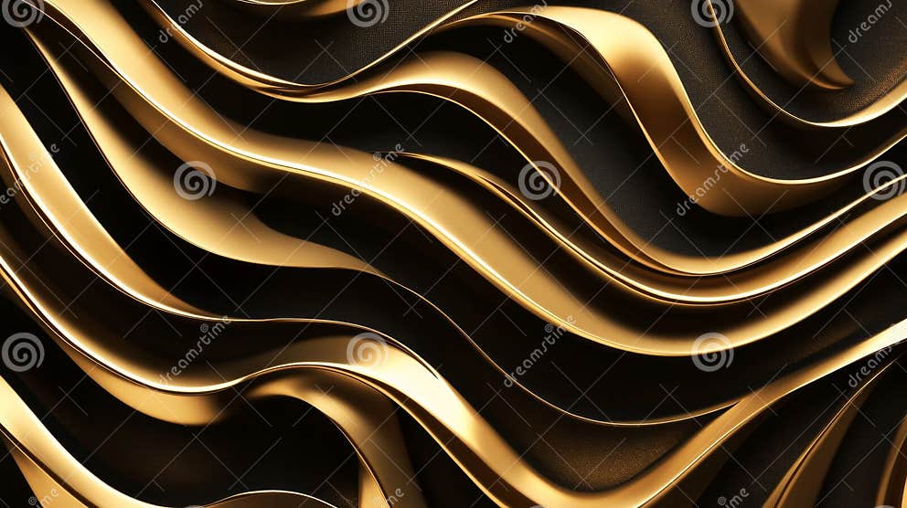 Abstract Golden Wave Pattern on Black, Elegant and Luxurious Design ...