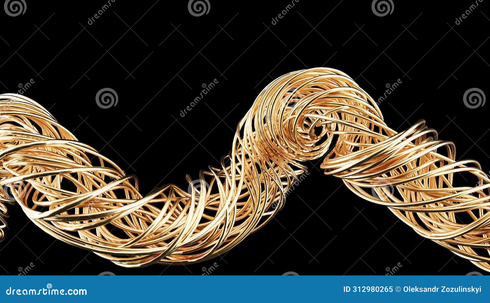 Abstract Golden Wire Twists on Black Background 3d Stock Illustration ...