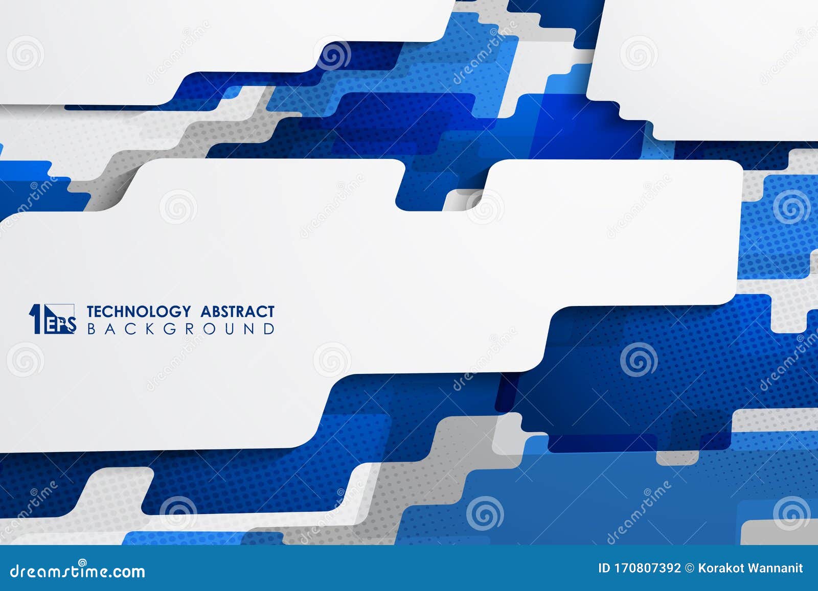 Abstract Gradient Blue Tech Shape Design with Black Halftone Decorative ...