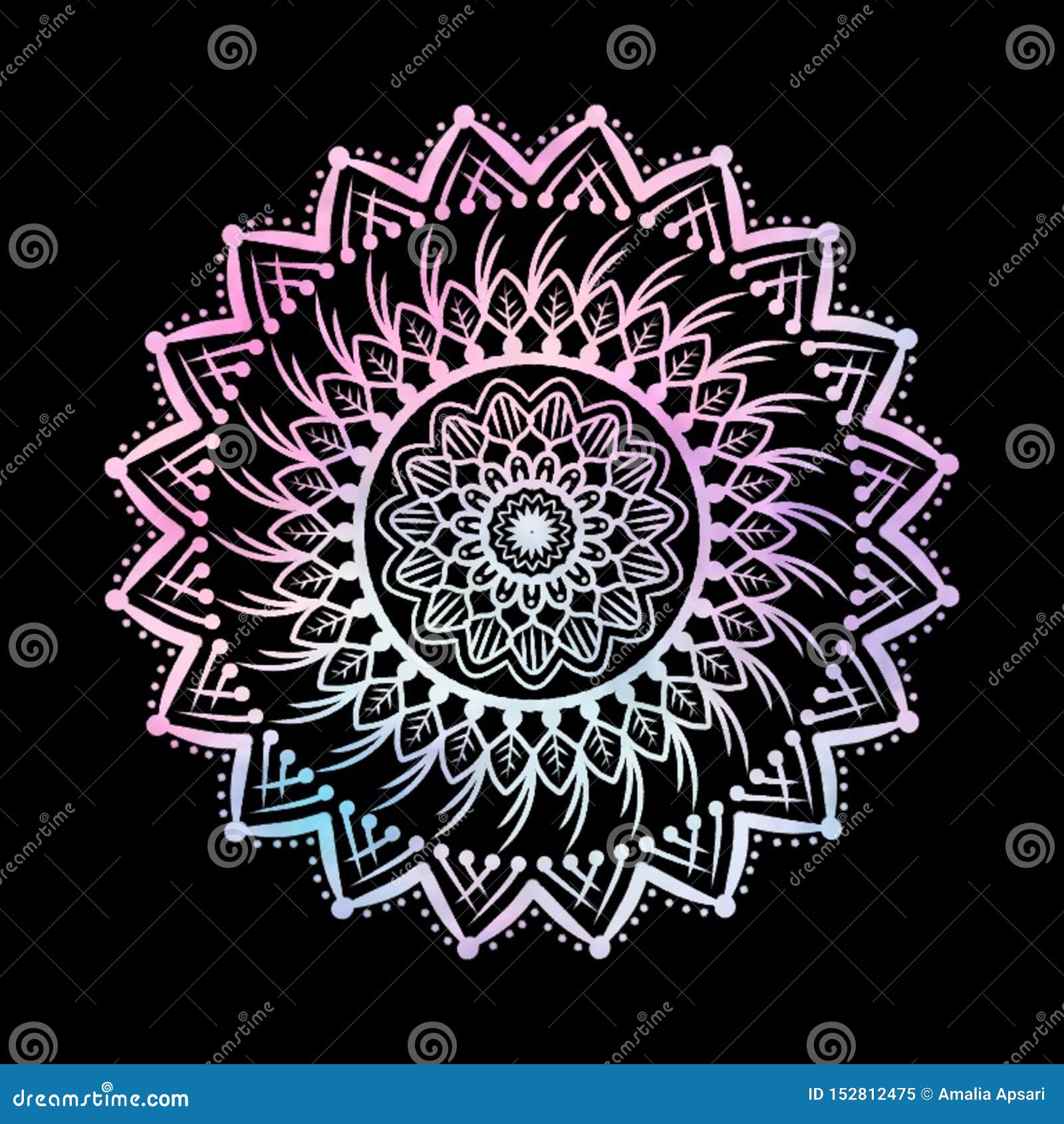 Abstract Gradient Pastel Mandalas on Isolated Black Background Stock ...