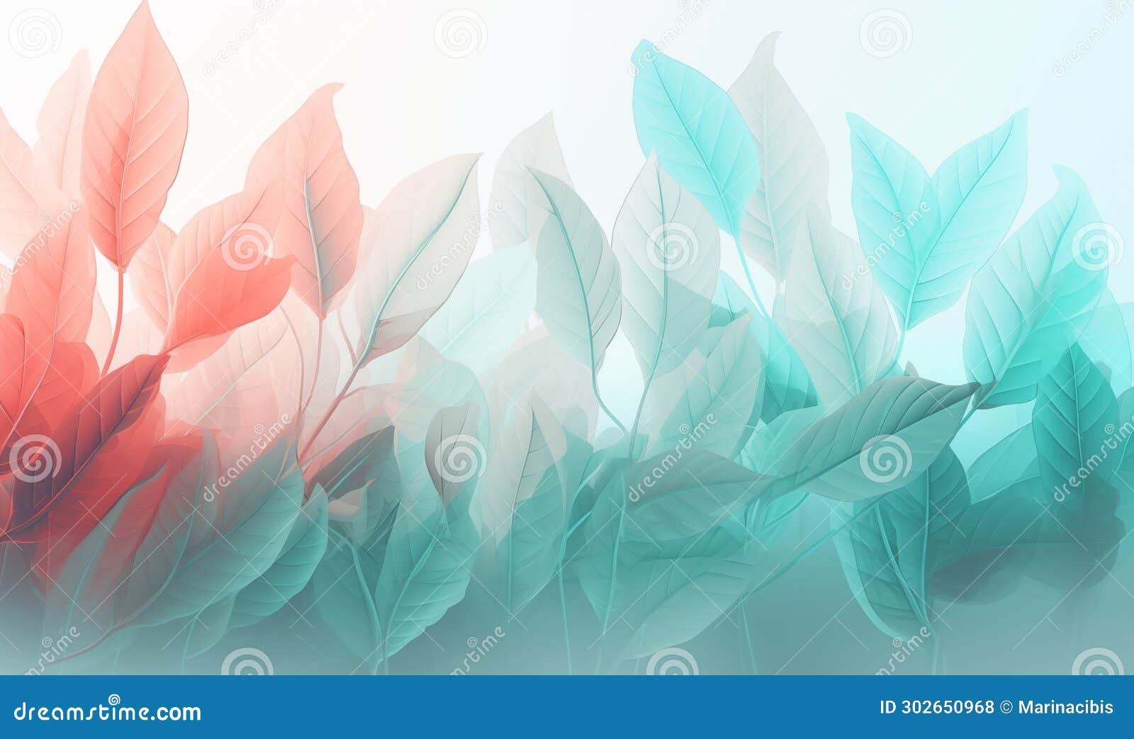 Abstract Gradient Transparent Turquoise and Coral Leaves Background ...