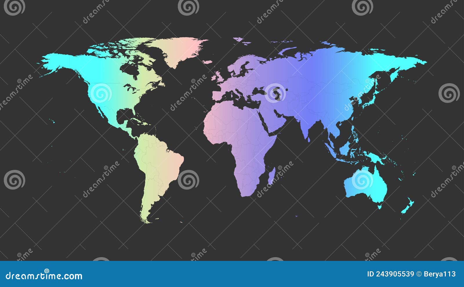 Abstract Gradient World Map Vector Illustration Isolated on a Black ...