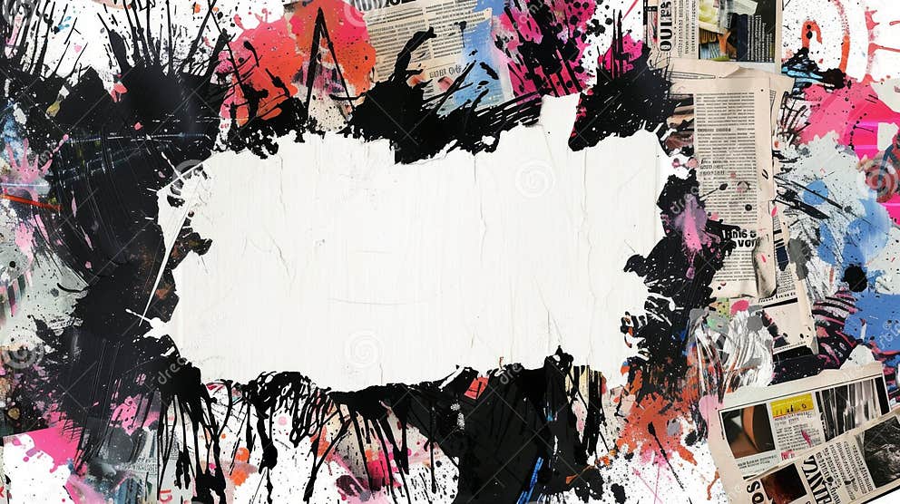 Abstract Graffiti Art Explosion with Newspaper Collage Elements Stock ...
