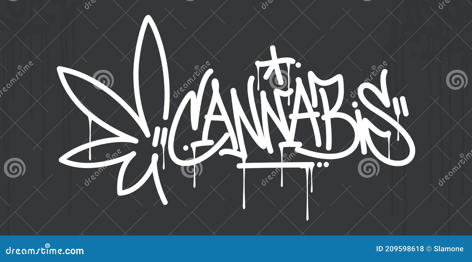 Abstract Graffiti Style Hand Written Word Cannabis with Cannabis Leaf ...