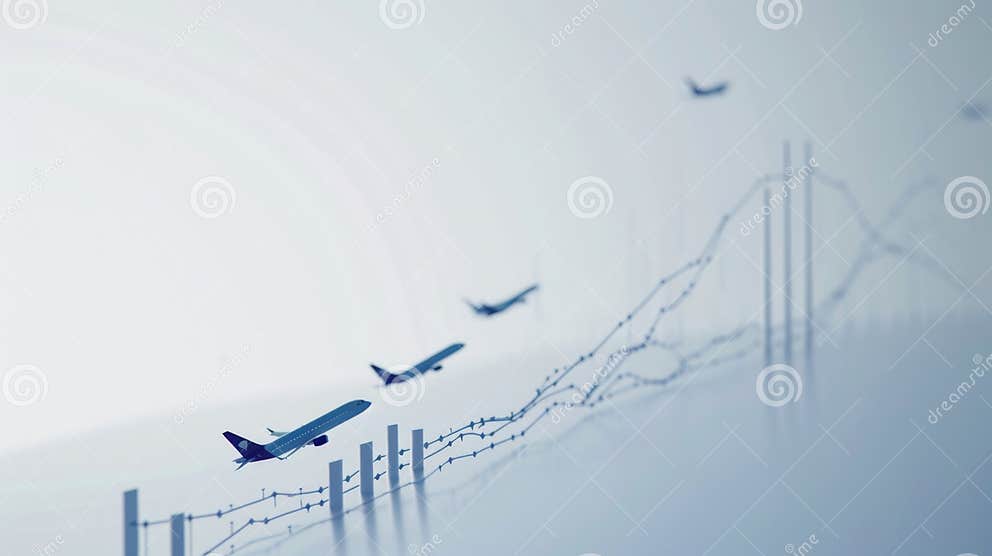 Abstract Graph and Airplane Fleet Representing Aviation and Statistics ...