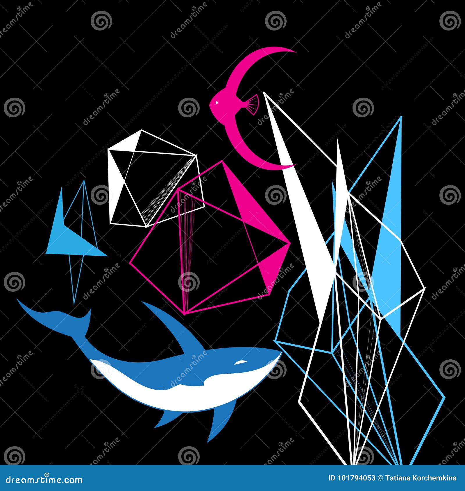 Abstract Graphic Background from Geometric Shapes and Fish Stock Vector ...