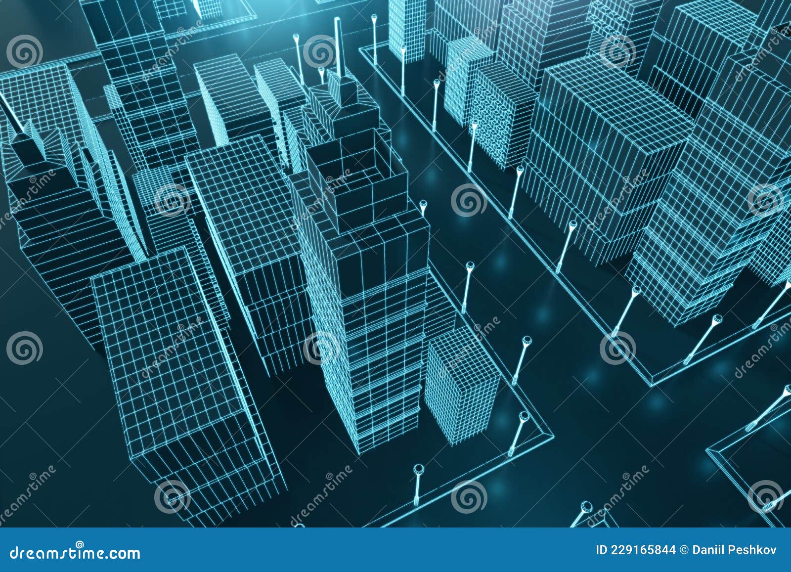 Abstract Graphic Blue City Background. Building and Downtown Concept ...