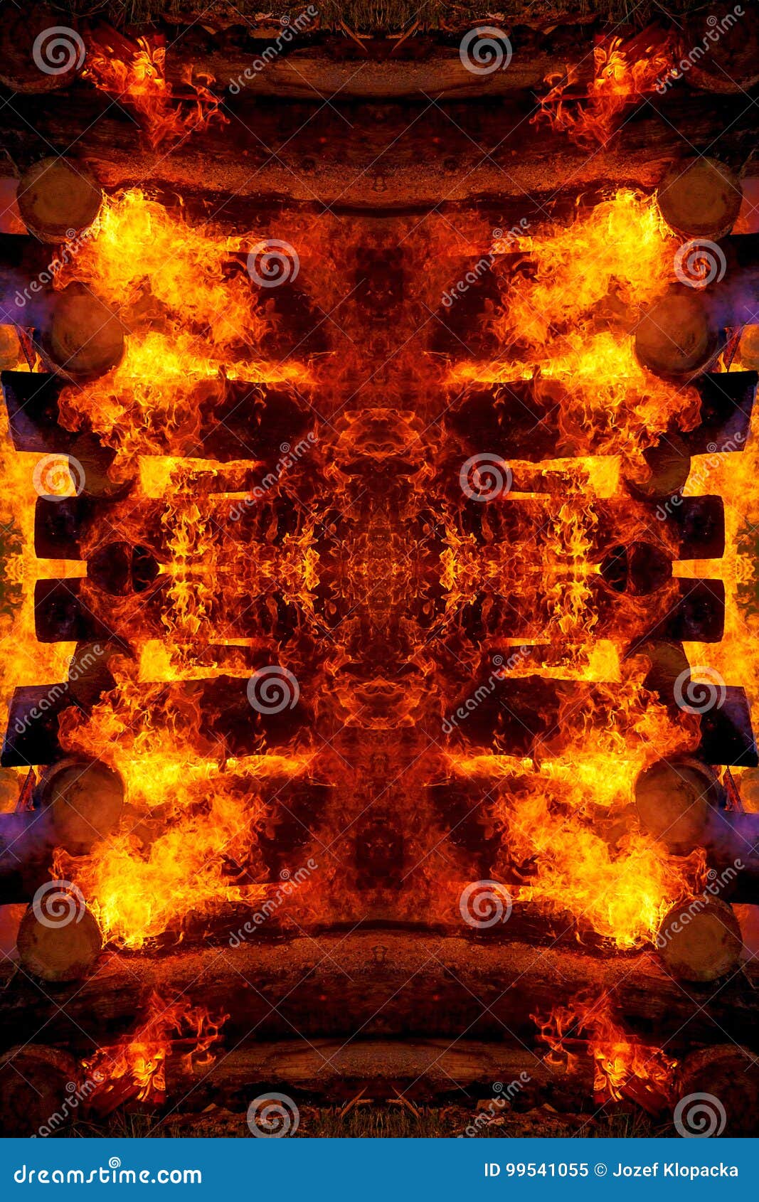 Abstract Graphic Collage with Detail of Burning Bonfire and Logs. Stock ...