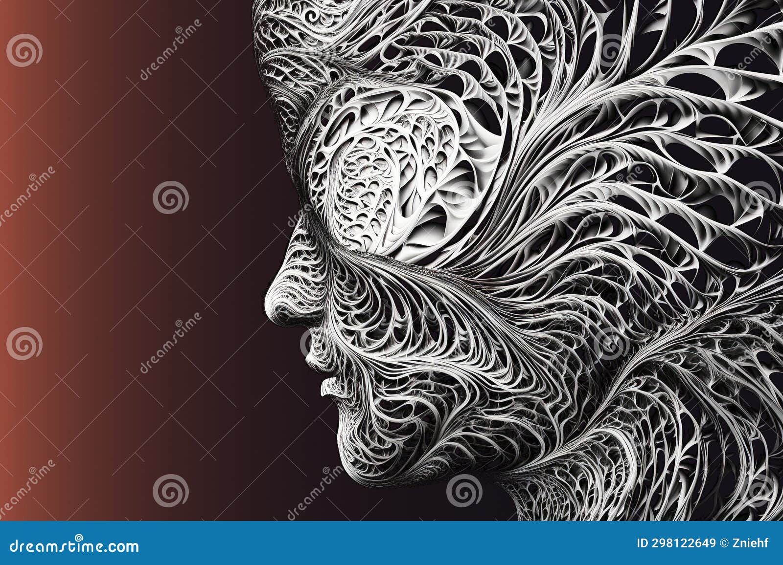 Abstract Graphic Image of a Human Head in Side View from a Branch ...